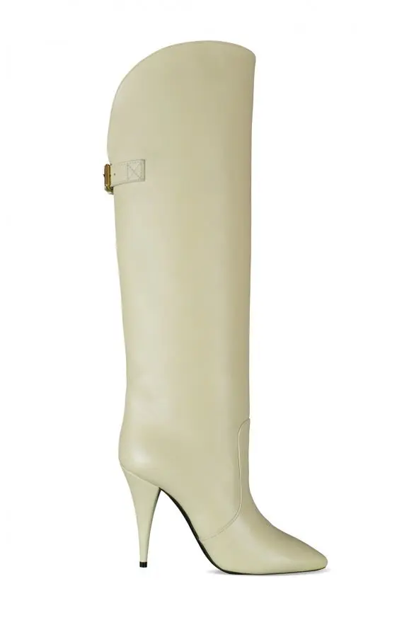 Saint Laurent Leather High Heel Boots - Cream