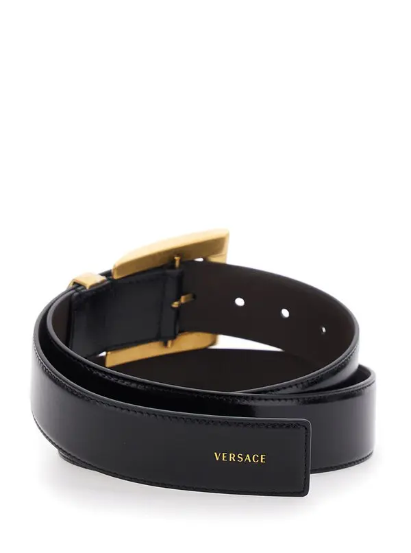Versace Leather Belt With Flat Buckle