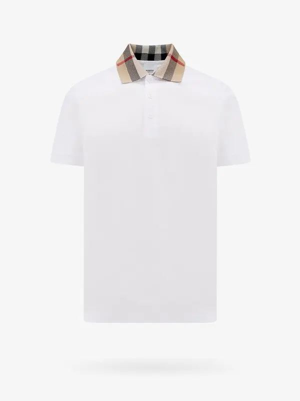Burberry Cotton Polo Shirt With Check Collar Detail - White