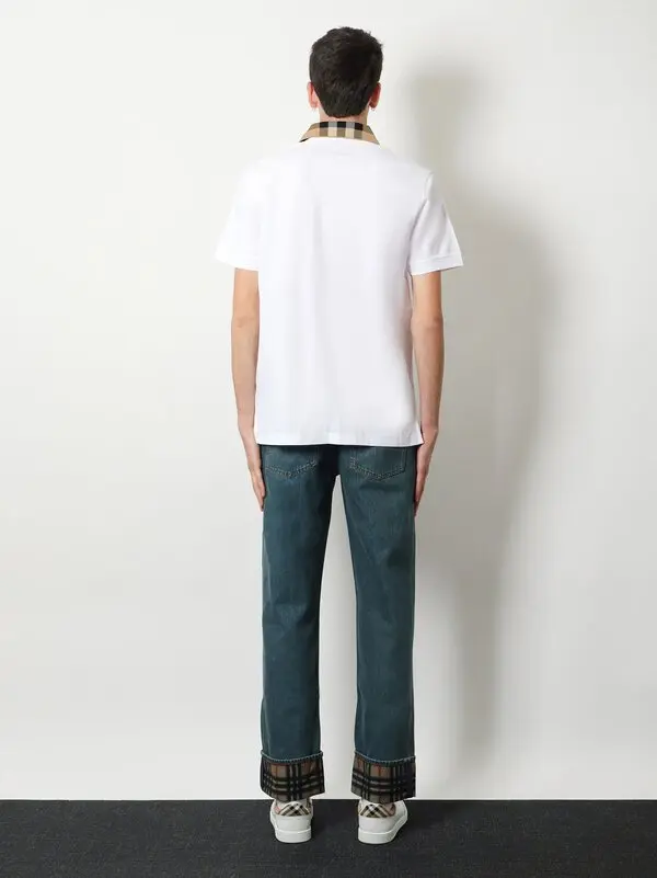 Burberry Cotton Polo Shirt With Check Collar Detail - White