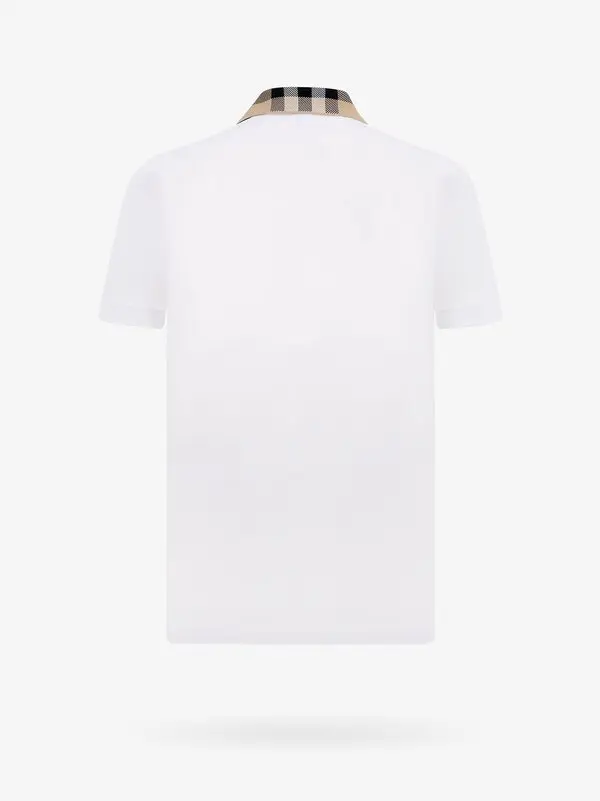 Burberry Cotton Polo Shirt With Check Collar Detail - White