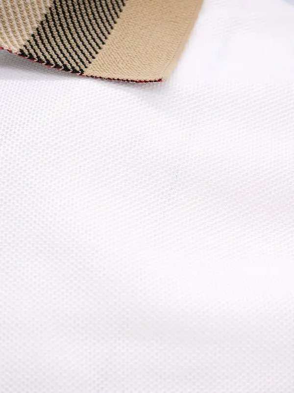 Burberry Cotton Polo Shirt With Check Collar Detail - White