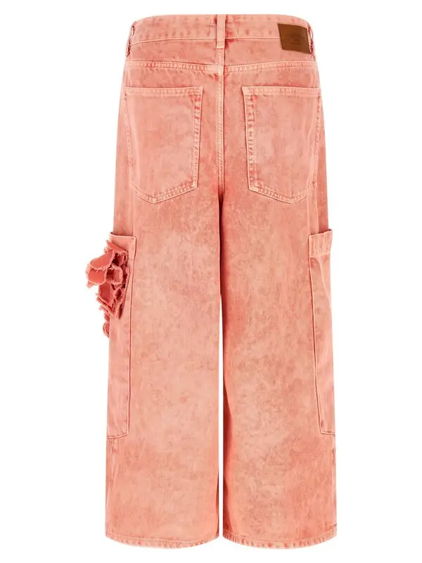 GANNI Cropped Cargo Jeans With Floral Embellishments