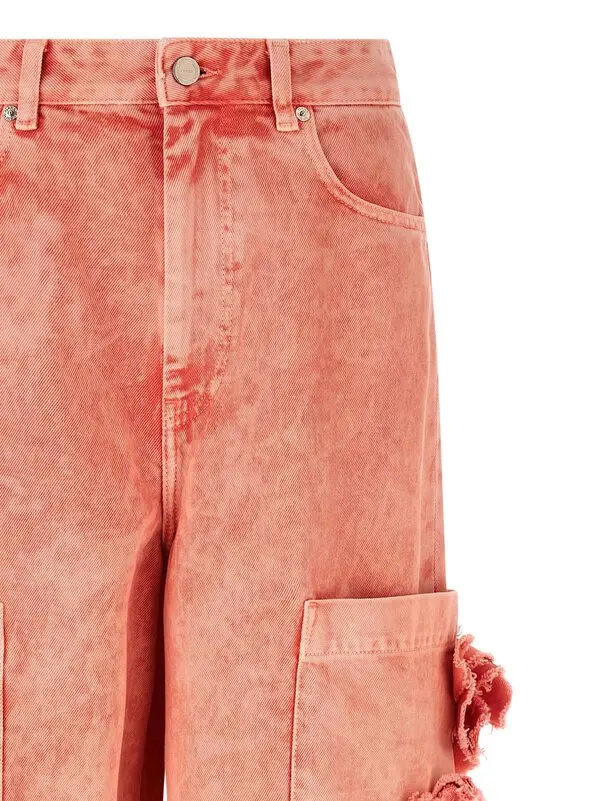 GANNI Cropped Cargo Jeans With Floral Embellishments