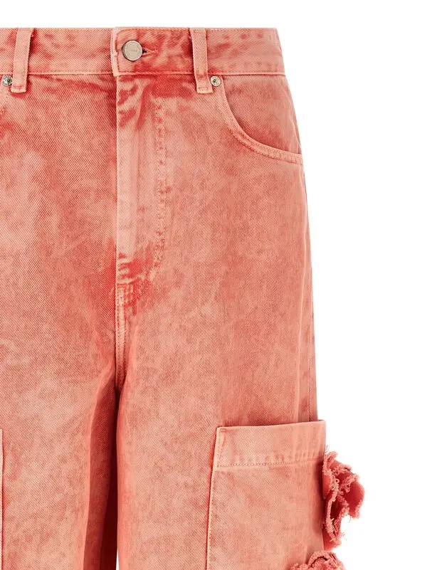 GANNI Cropped Cargo Jeans With Floral Embellishments