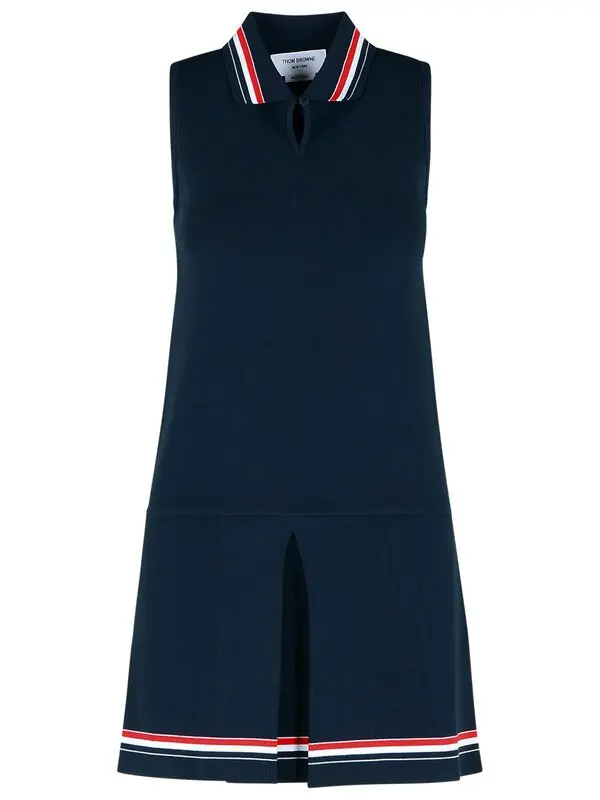 Thom Browne Viscose Blend Tennis Dress With Tricolor Details - Blue