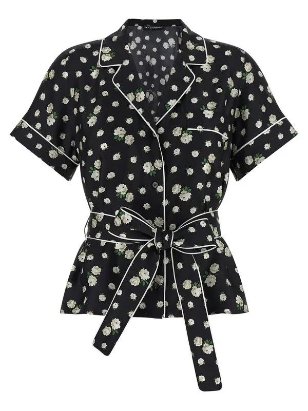 Dolce & Gabbana Fiorellini' Print Silk Shirt - Black