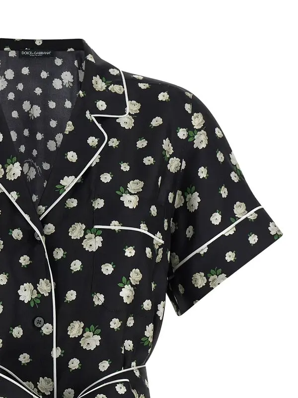 Dolce & Gabbana Fiorellini' Print Silk Shirt - Black