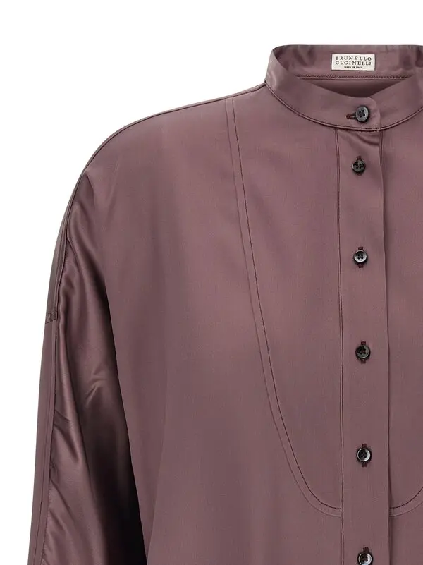Brunello Cucinelli Stretch Silk Mandarin Collar Shirt