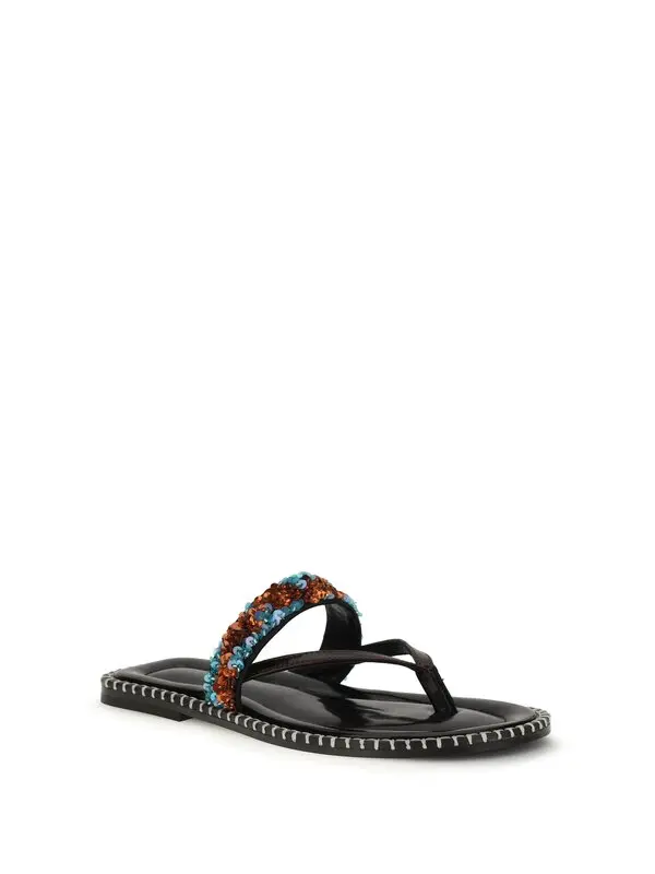 Dries Van Noten Sequined Leather Flip Flop Sandals - Black
