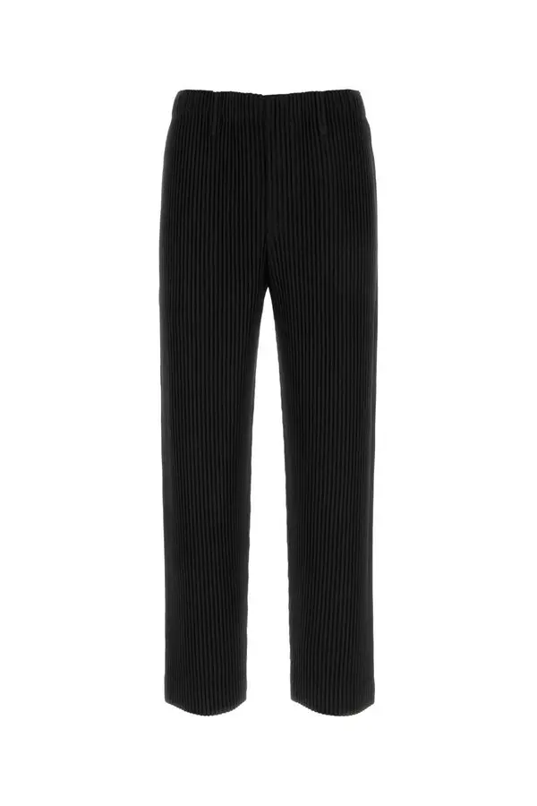 Issey Miyake Polyester Crinkled Pants - Black