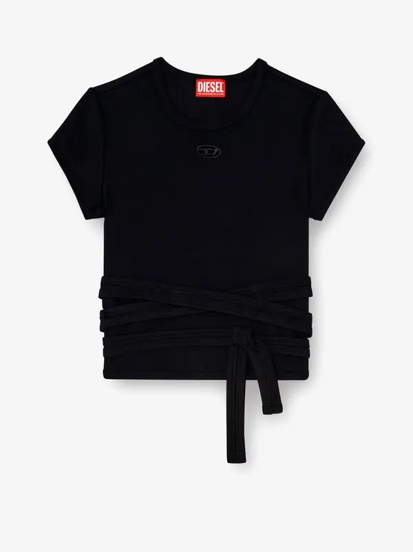 DIESEL® Black Cotton T-shirt With Tie Bands - Multicolor