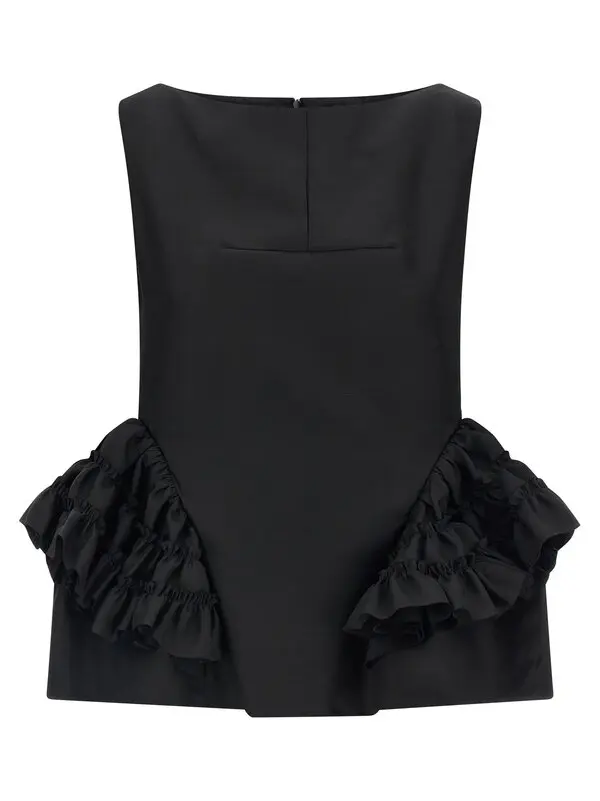 Dries Van Noten Casey Wool Silk Blend Top With Ruffled Peplums - Black