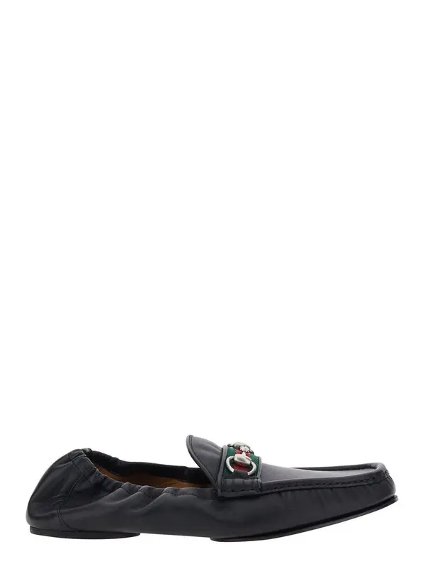 Gucci Leather Loafers With Horsebit Detail - Black