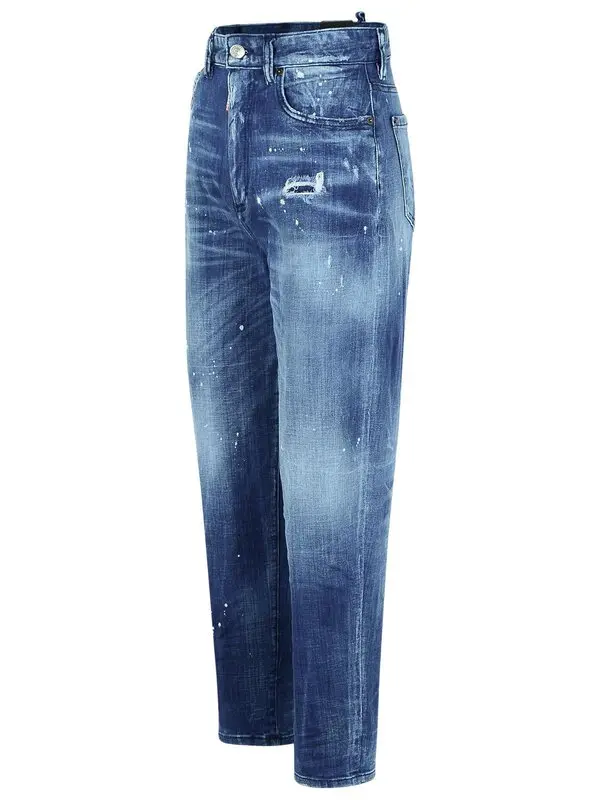Dsquared2 Light Cotton Denim Jeans With Decorative Stains - Blue