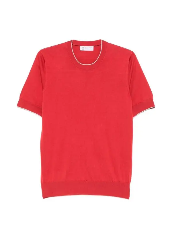 Brunello Cucinelli Cotton Lightweight Knit T-shirt With Contrast Details - Multicolor