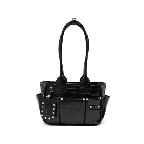 GANNI Crocodile Effect Studded Tote Bag - Black