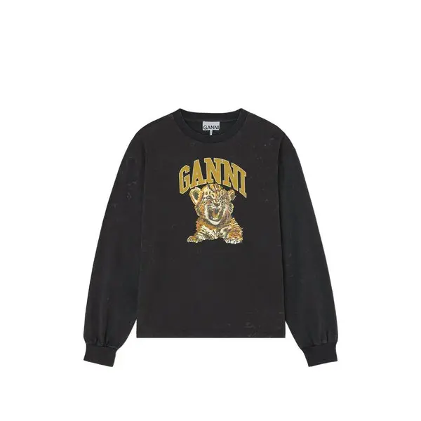 GANNI Organic Cotton Logo Embroidered T-shirt - Black