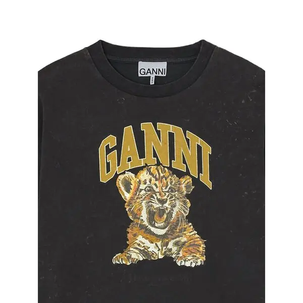 GANNI Organic Cotton Logo Embroidered T-shirt - Black