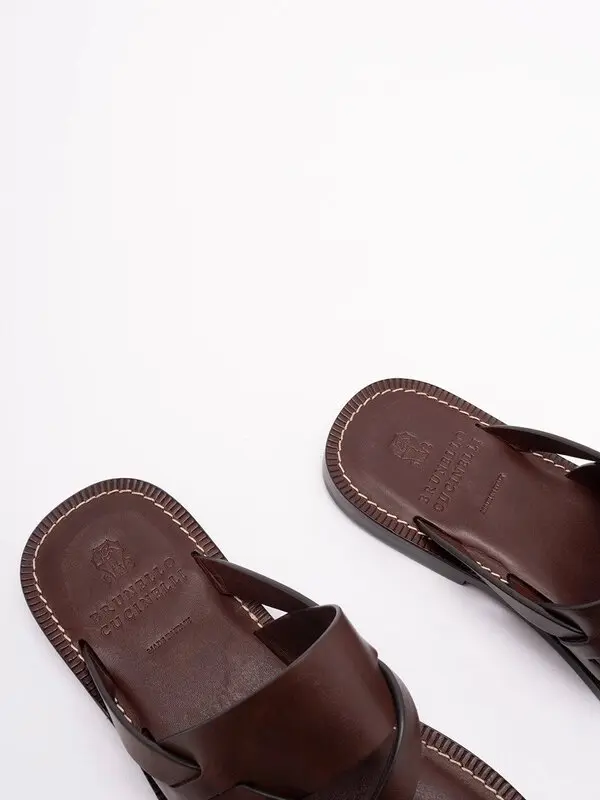 Brunello Cucinelli Leather Strappy Flat Sandals