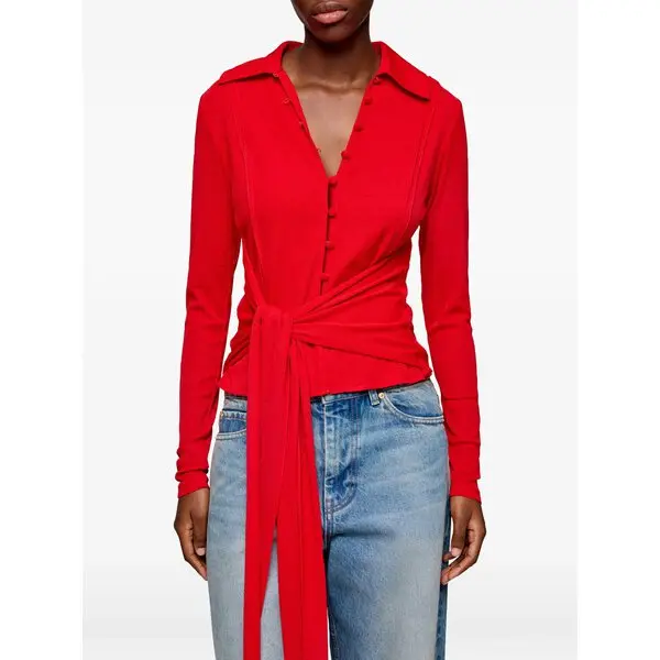 GANNI Spread Collar Long Sleeve Tie Detail Shirt