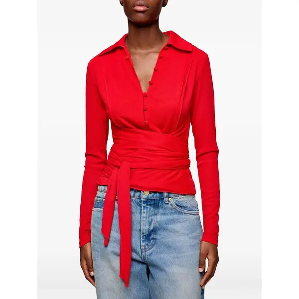 GANNI Spread Collar Long Sleeve Tie Detail Shirt