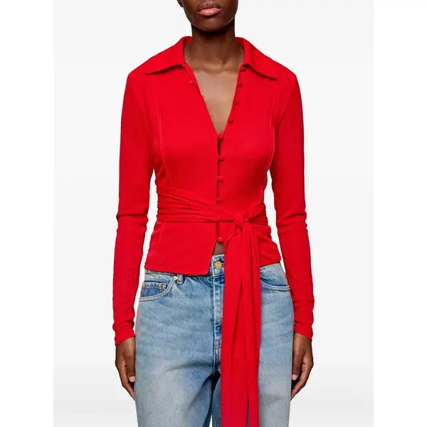 GANNI Spread Collar Long Sleeve Tie Detail Shirt