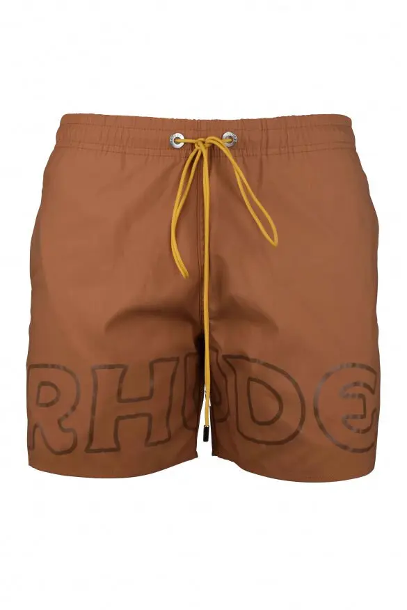 Rhude Nylon Swim Shorts With Logo Print - Brown