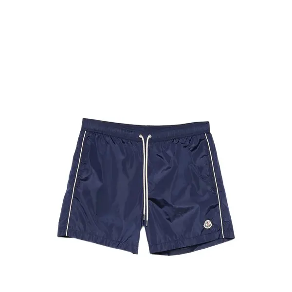 Moncler Navy Swim Shorts With Contrast Piping And Logo Patch - Blue