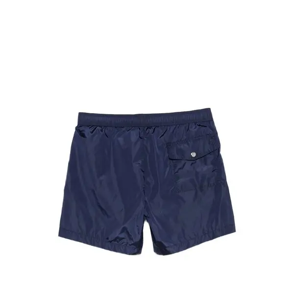Moncler Navy Swim Shorts With Contrast Piping And Logo Patch - Blue