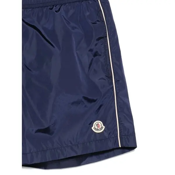 Moncler Navy Swim Shorts With Contrast Piping And Logo Patch - Blue