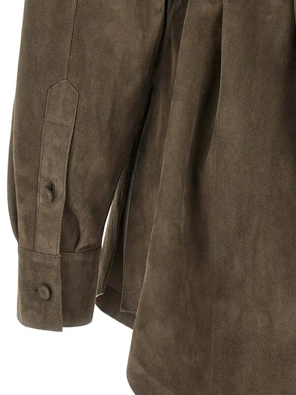 Fendi Suede Shirt With Embroidered Logo And Belt - Gray