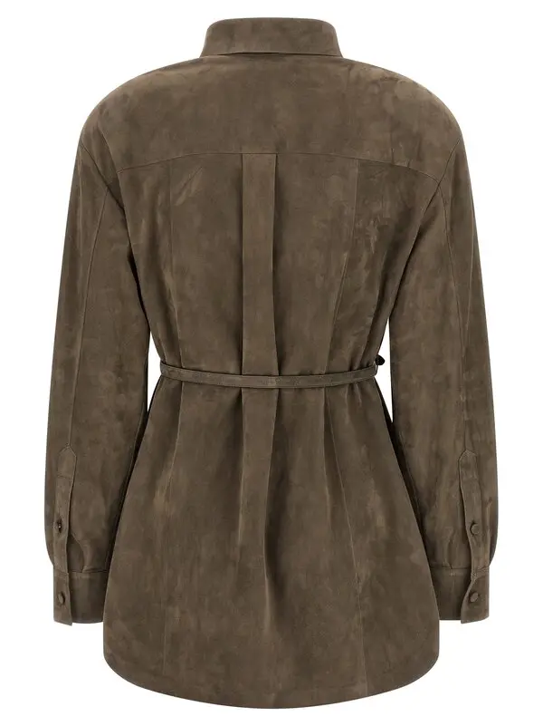 Fendi Suede Shirt With Embroidered Logo And Belt