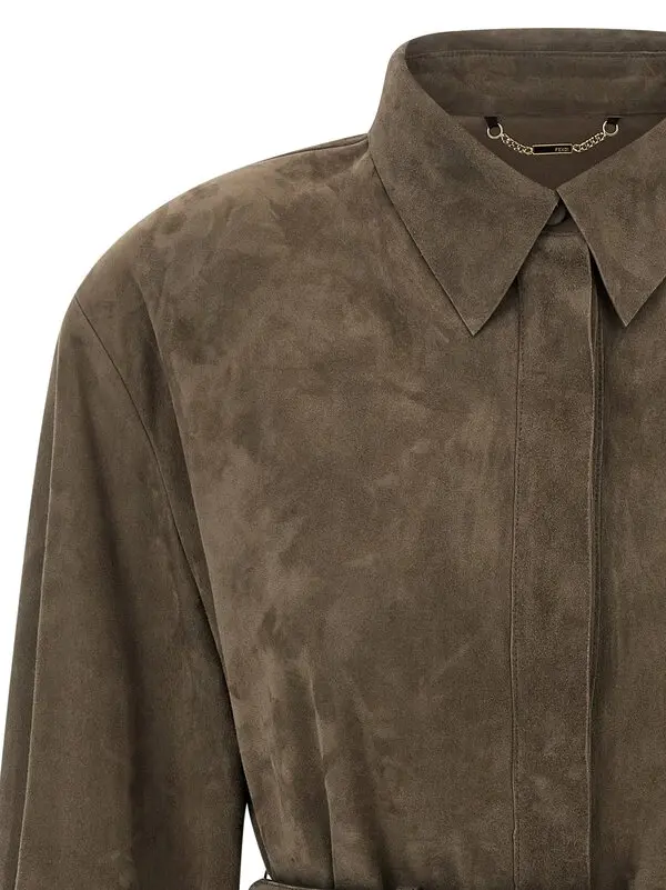 Fendi Suede Shirt With Embroidered Logo And Belt