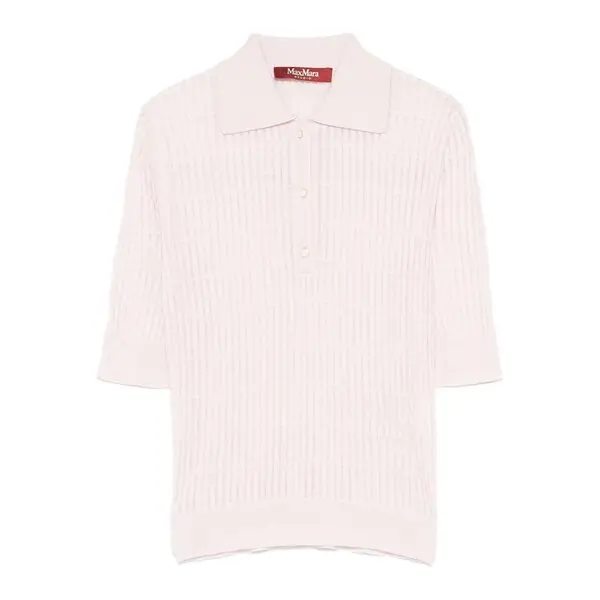 Max Mara Ribbed Knit Polo Shirt With Chest Patch Pocket - Pink