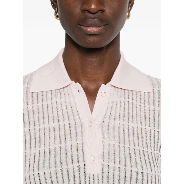 Max Mara Ribbed Knit Polo Shirt With Chest Patch Pocket - Pink
