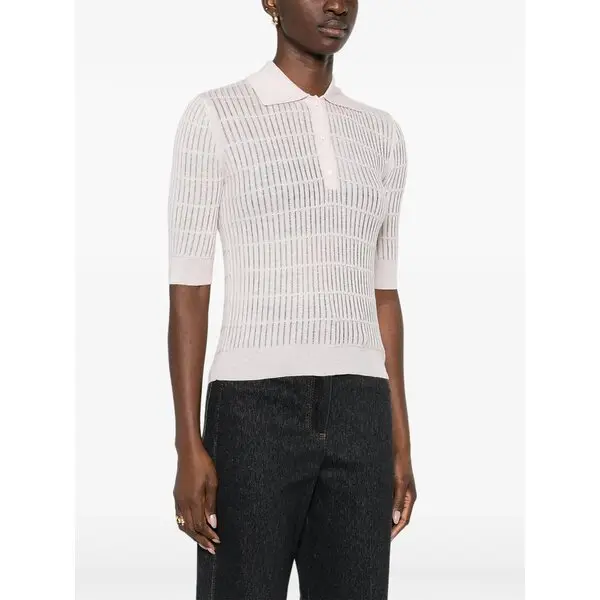 Max Mara Ribbed Knit Polo Shirt With Chest Patch Pocket - Pink