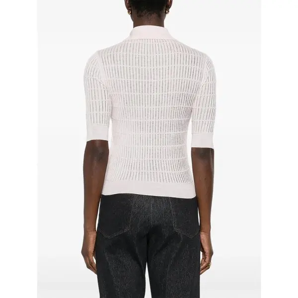 Max Mara Ribbed Knit Polo Shirt With Chest Patch Pocket - Pink