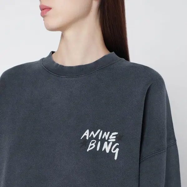 ANINE BING Washed Cotton Logo Sweatshirt - Black