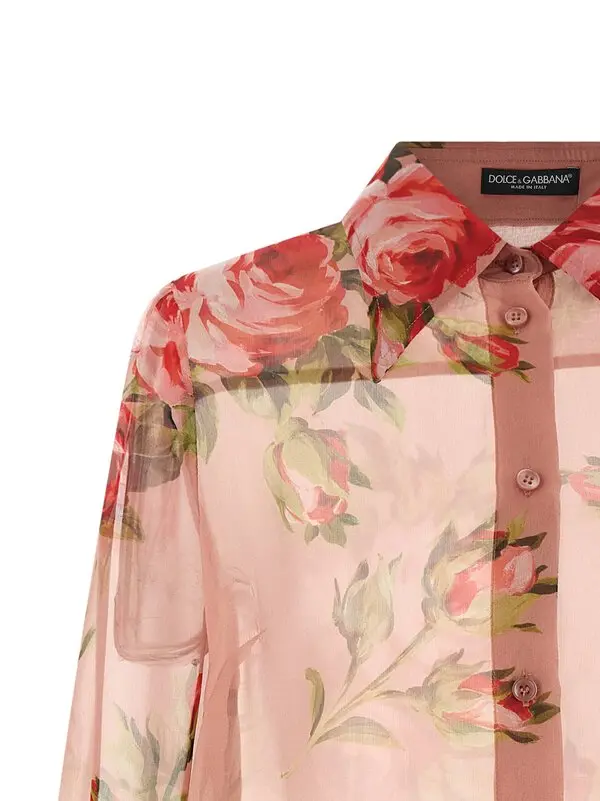 Dolce & Gabbana Bouquet Rose" Print Silk Chiffon Shirt