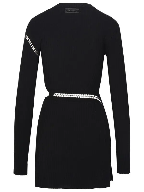 Attico Ribbed Crew Neck Cut Out Detail Dress