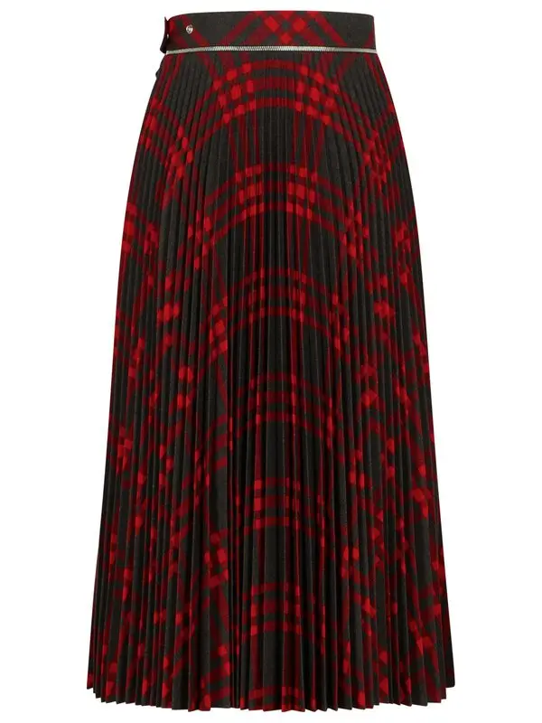 Burberry Check Long Wool Blend Pleated Skirt