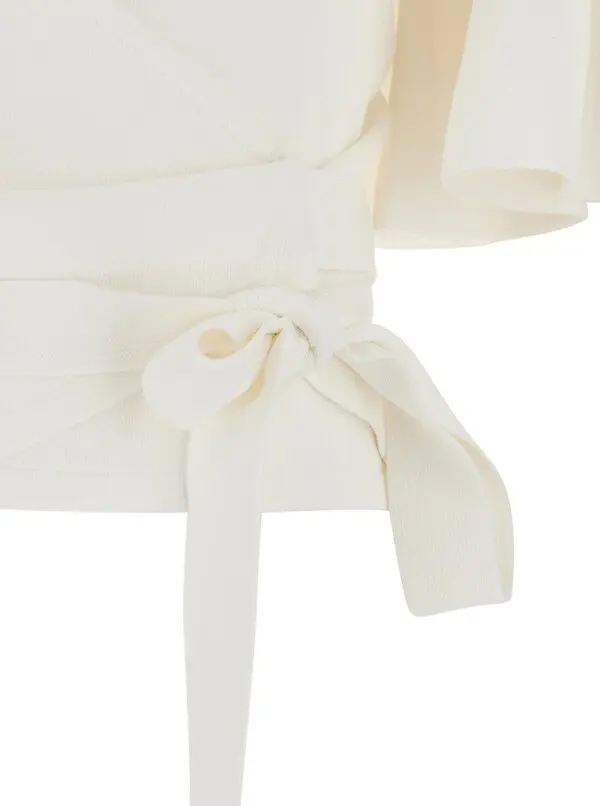 Jacquemus White Tech Fabric Wrap Top With Flared Sleeves