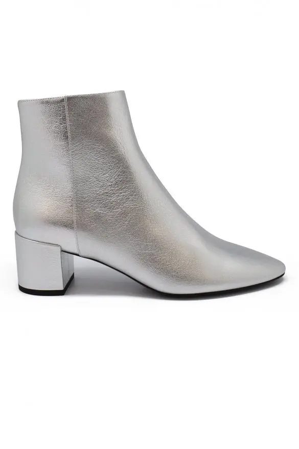 Saint Laurent Loulou 50 Leather Ankle Boots - Silver