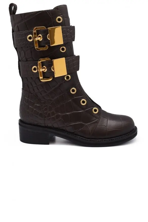 GIUSEPPE ZANOTTI Embellished Leather Mid-calf Boots - Brown