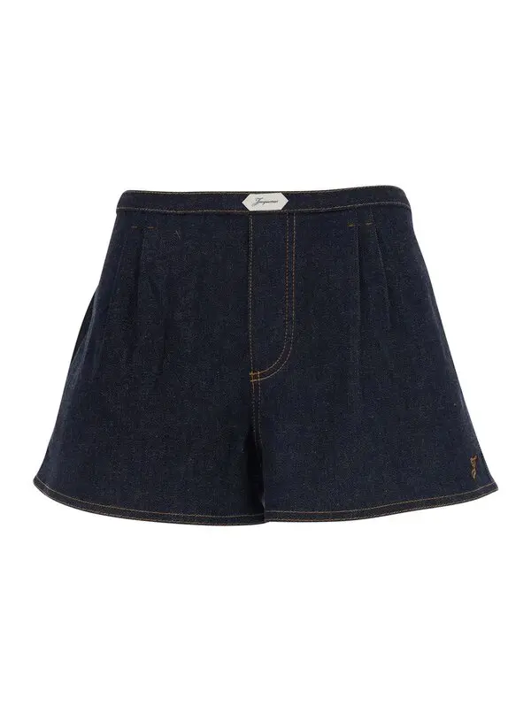 Jacquemus Blue Shorts With Front Pleats In Denim - Multicolor