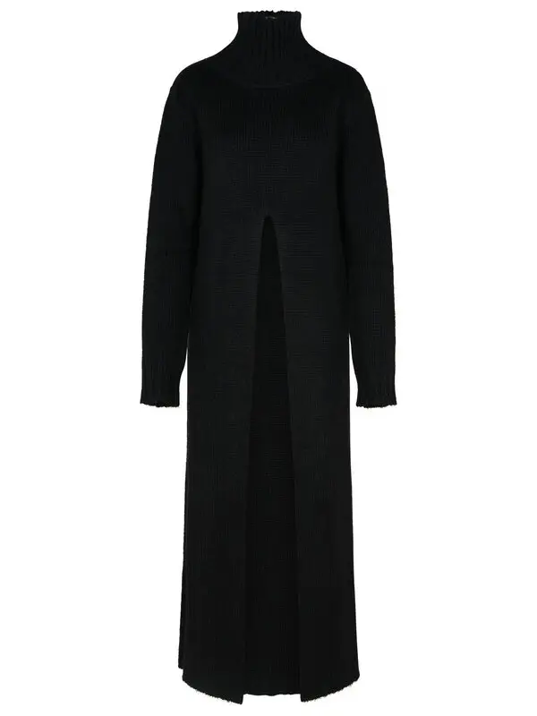 JIL SANDER Alpaca Blend Ribbed High Neck Dress With Front Split - Black
