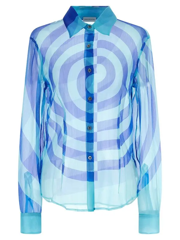 Dries Van Noten Cloudy Printed Silk Shirt - Blue