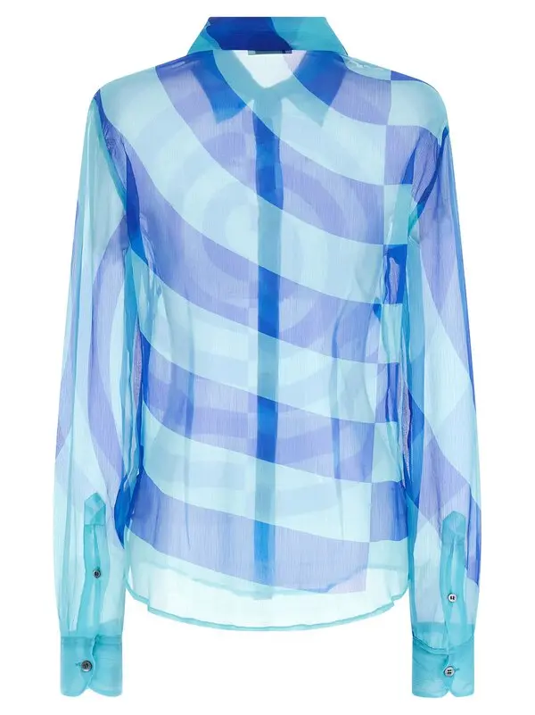 Dries Van Noten Cloudy Printed Silk Shirt - Blue