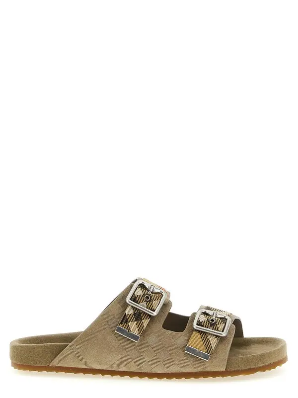 Burberry Urchin' Suede Sandals With Check Embossing - Cream
